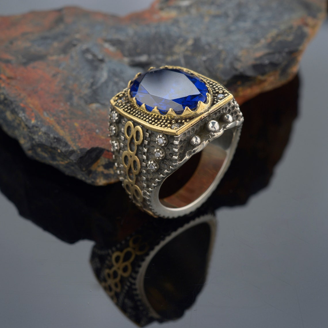 Dark Blue Gem Unique Man Ring Sterling Silver Antique Mens - Etsy