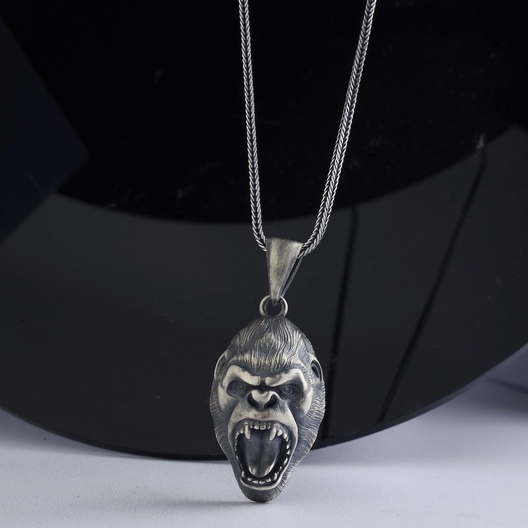 Silver African Gorilla Necklace, Animal Necklace, Silver Men Necklace ...