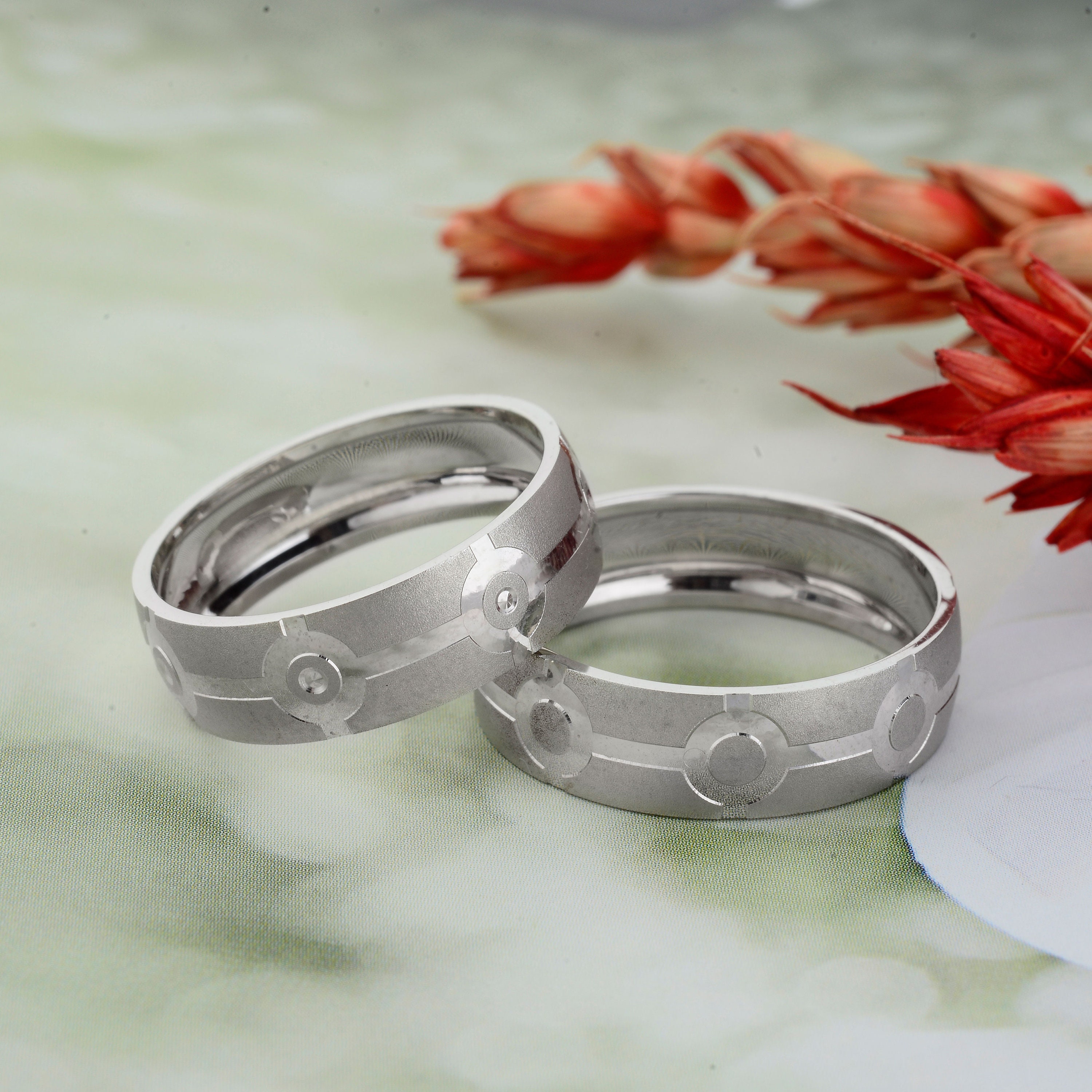 Silver Wedding Band Set Silver Wedding Bands Couple Rings - Etsy