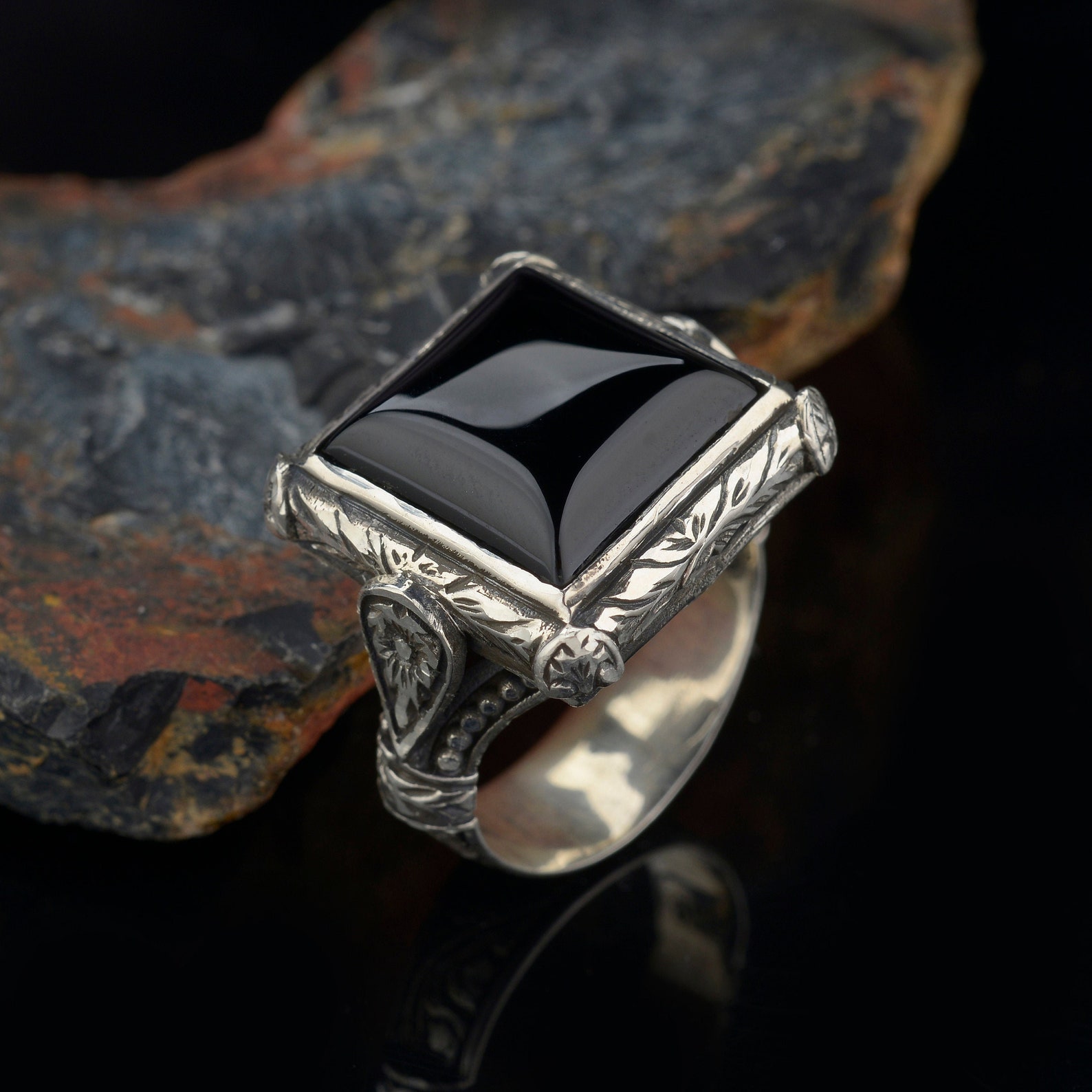 Mens Handmade Onyx Ring Black Onyx Gemstone Ring Men | Etsy