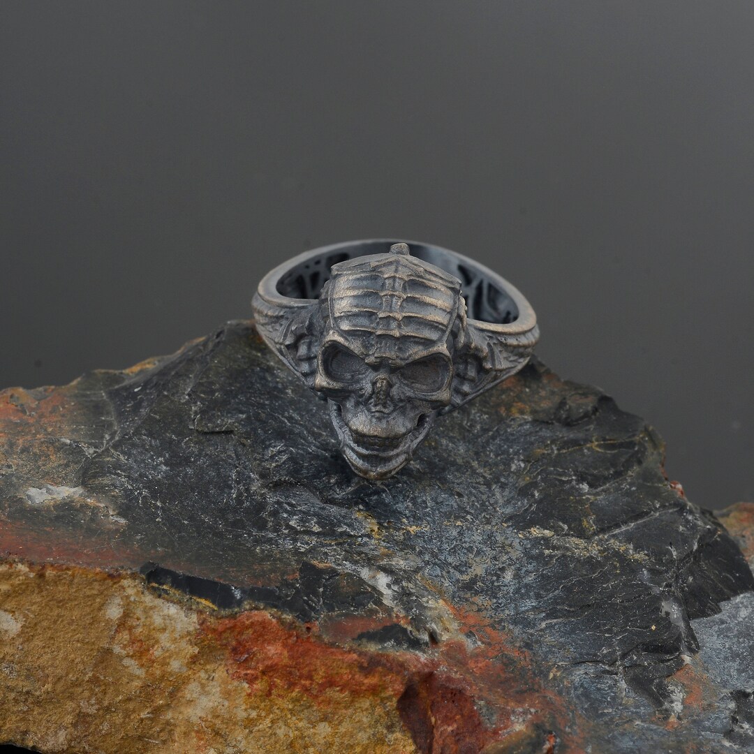 Silver Skull Men Ring, Unique Skull Ring, Skull Engraved Ring,skull ...