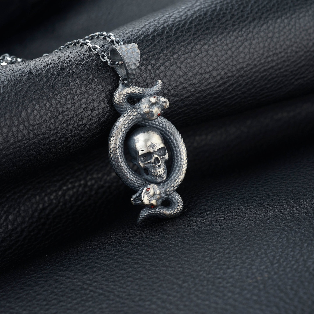 Skull Snake Necklace Men,sterling Silver Men Charm,men Charm Pendant ...
