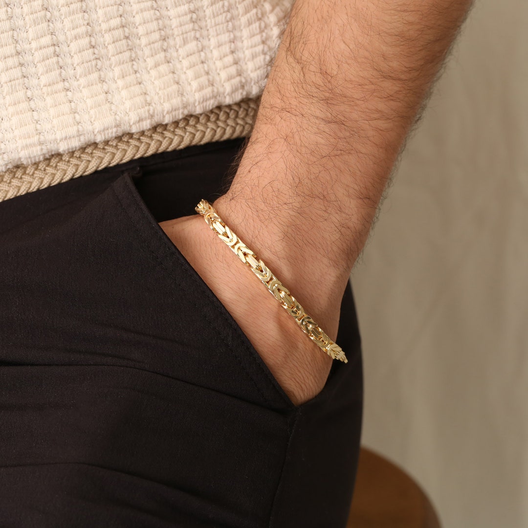 Mens Gold Bracelet, Gold Plated Bracelet Byzantine Chain Bracelets ...
