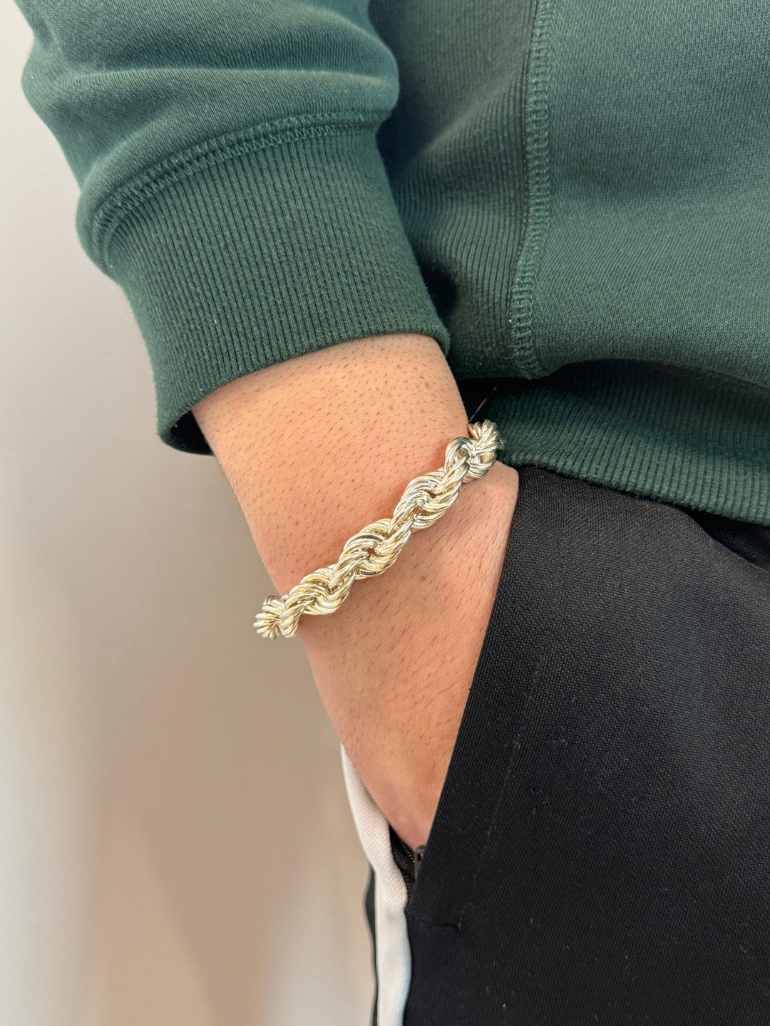 Sterling Silver Rope Chain Bracelet, Mens Silver Bracelet, Handmade Silver Rope Chain Bracelet ...