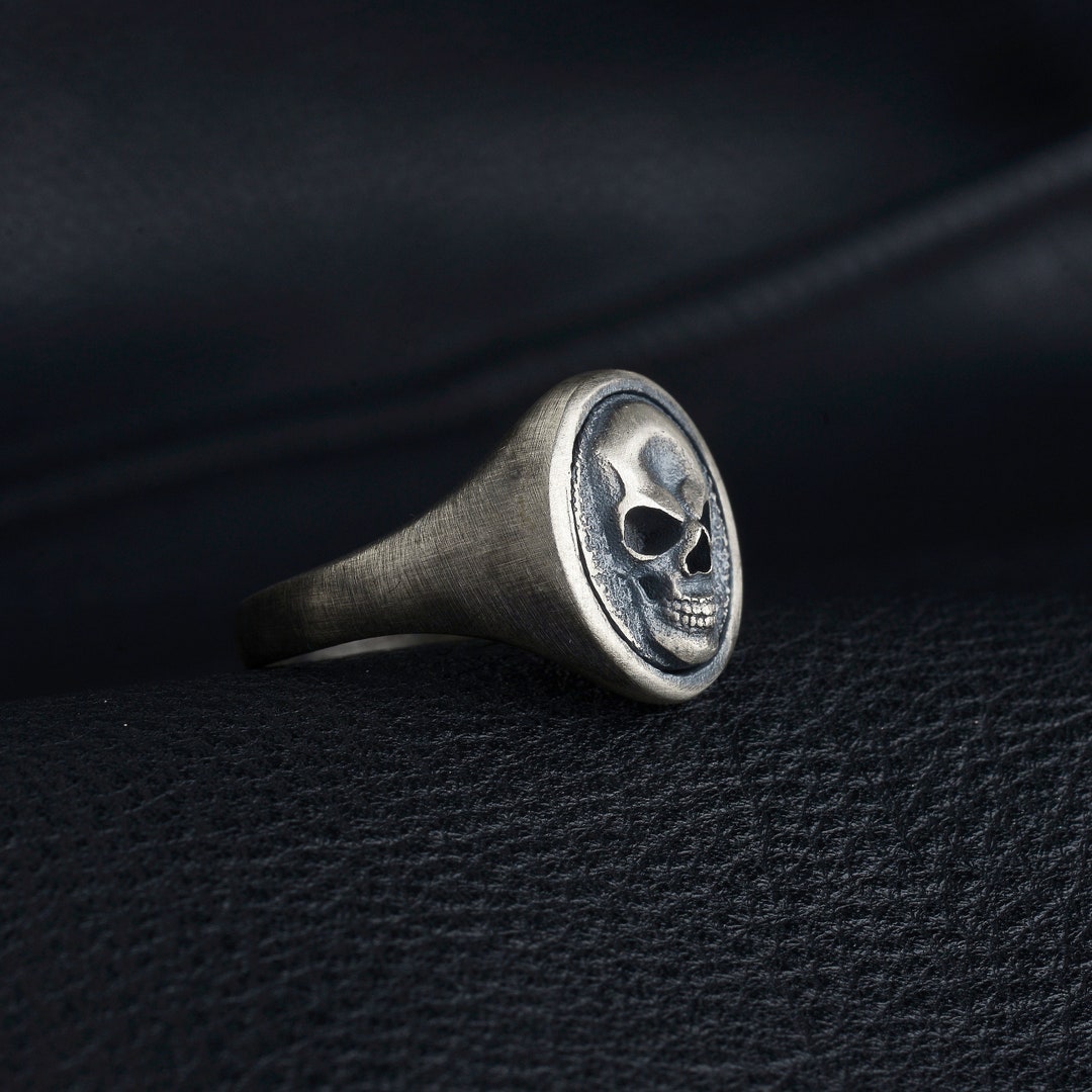 Handmade Skull Signet Ring, Skull Rings for Men, Skull Punk Ring,silver ...