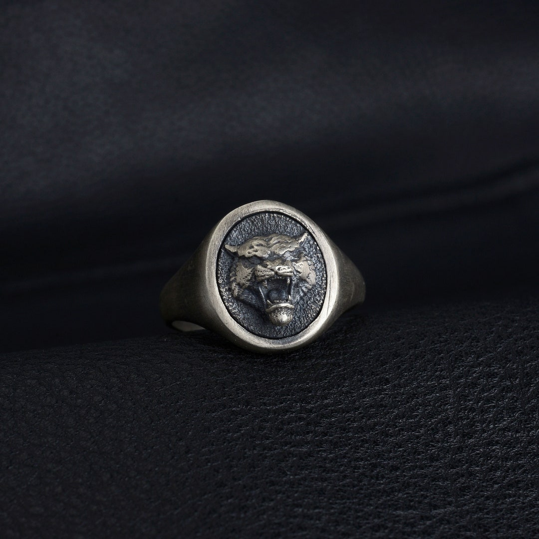 Tiger Ring Men,sterling Silver Signet Ring Tiger Cat Ring, Handmade ...