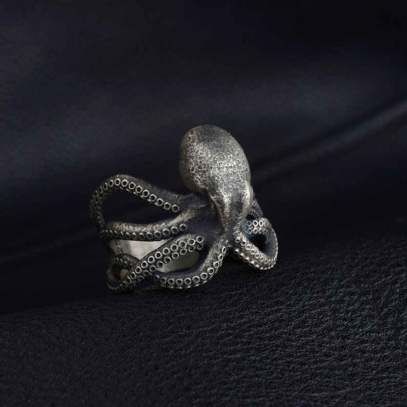 Silver Octopus Men Ring Unique Men Ring Pinky Ring Handmade - Etsy