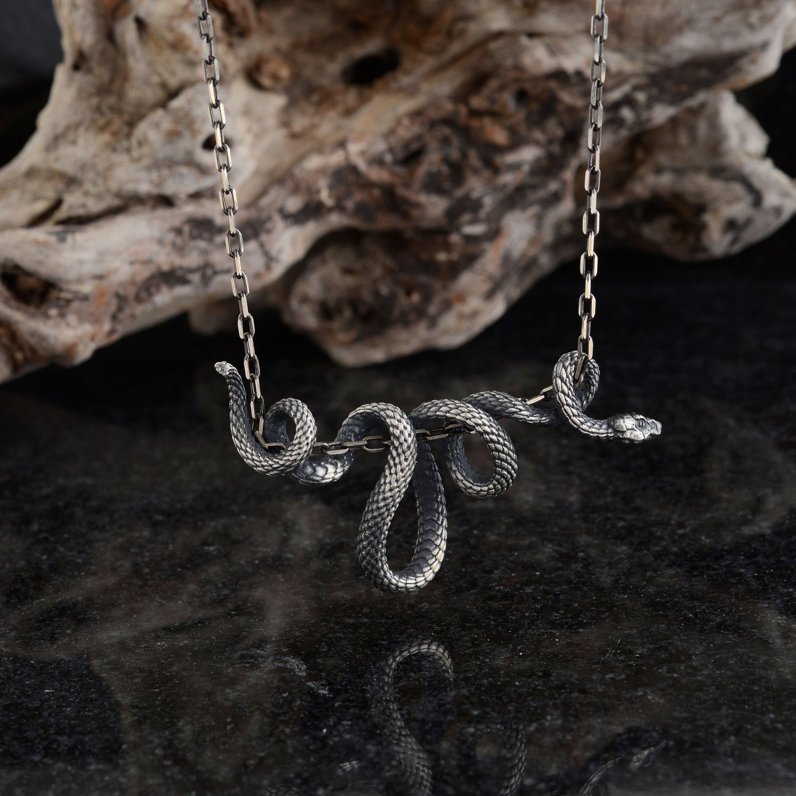 Sterling Silver Snake Necklace, Sepent Pendant Necklace, Silver Serpent ...