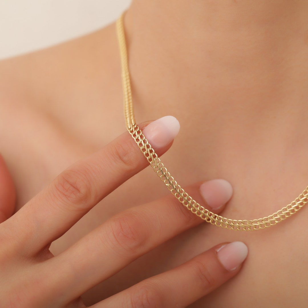 14k Solid Gold Chain Necklace, 4,8 Mm Flat Chain Necklace, Pure Gold ...