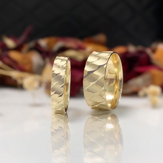14K Gold Wedding Rings Set His and Hers Wedding Bands Set 8 Mm 4 Mm Pure Gold Wedding Band Wedding Band Ring for Wedding Ceremony Etsy