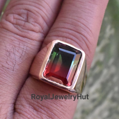 Tourmaline Ring Watermelon 925 Solid Sterling Silver - Etsy