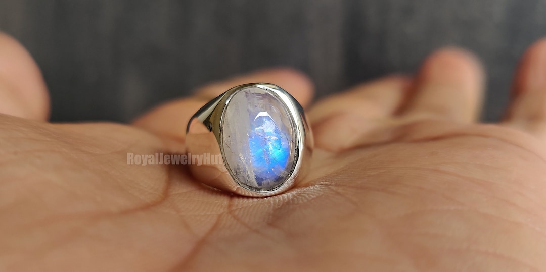 Moonstone Signet Ring, 14x10 MM Gemstone Ring, 925 Solid Sterling ...