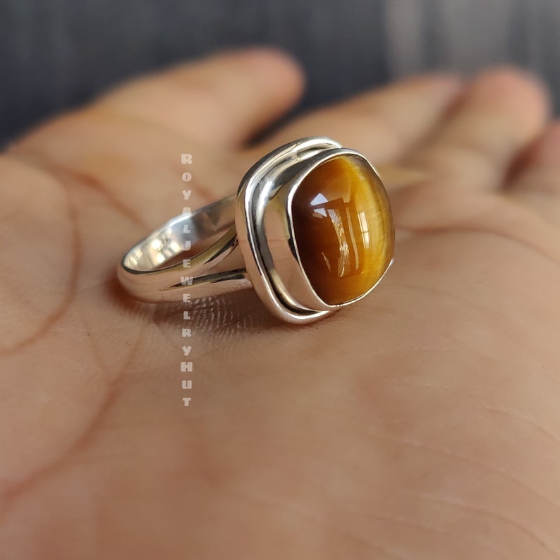 Cushion Tiger Eye Ring, Handmade Ring, 925 Solid Sterling Silver Ring ...