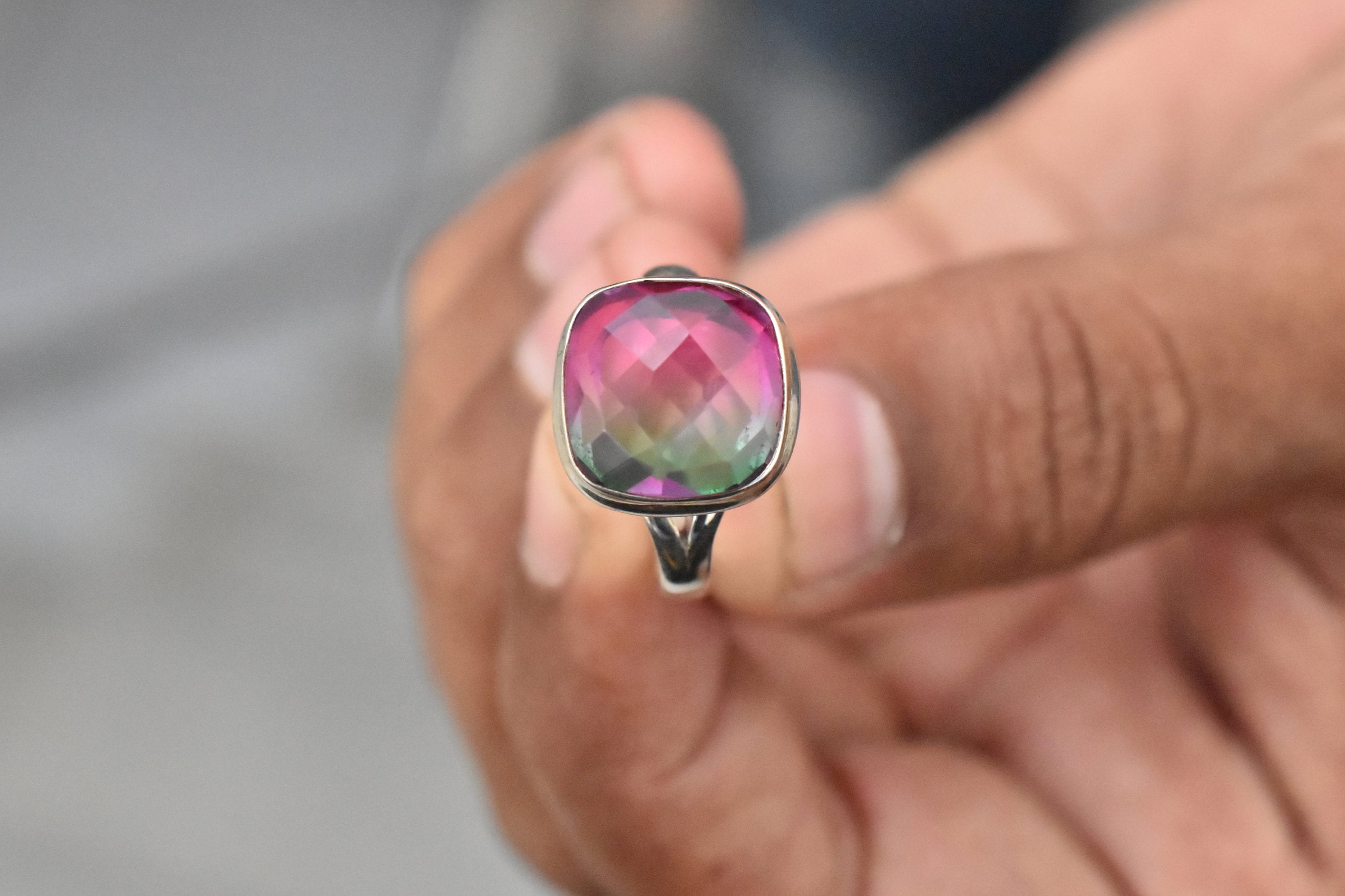 Watermelon Tourmaline Ring Cushion Shape Gemstone Ring - Etsy