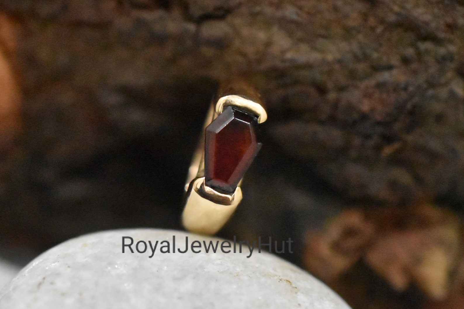 Garnet Coffin Ring, Small Gemstone Ring, 925 Solid Sterling Silver Ring ...