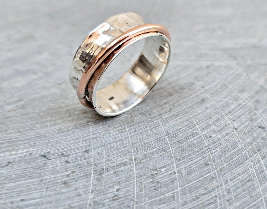 Hammered Spinner Ring, 925 Sterling Silver, Worry Ring, Fidget Spinner ...