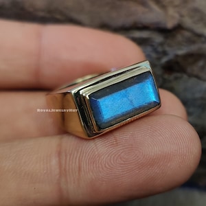 Labradorite Mens Signet Ring, Natural Labradorite Stone, 925 Sterling ...