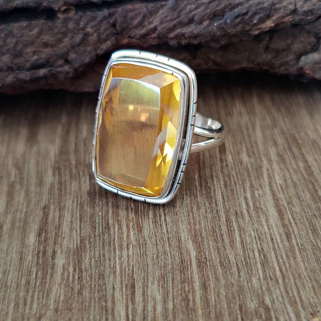 Citrine Stone Ring Big Gemstone for Women Ring, 925 Solid Sterling ...