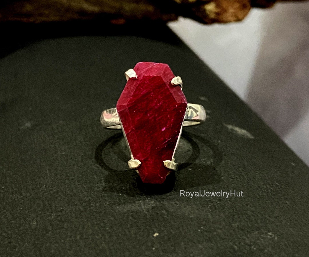 Ruby Ring, Coffin Ruby Ring, Natural Red Ruby Coffin Shape Gemstone ...
