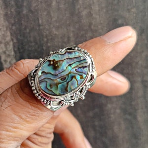 Boho Abalone Shell Ring, Designer Ring for Womans, 925 Solid Sterling Silver Ring, Statement ...