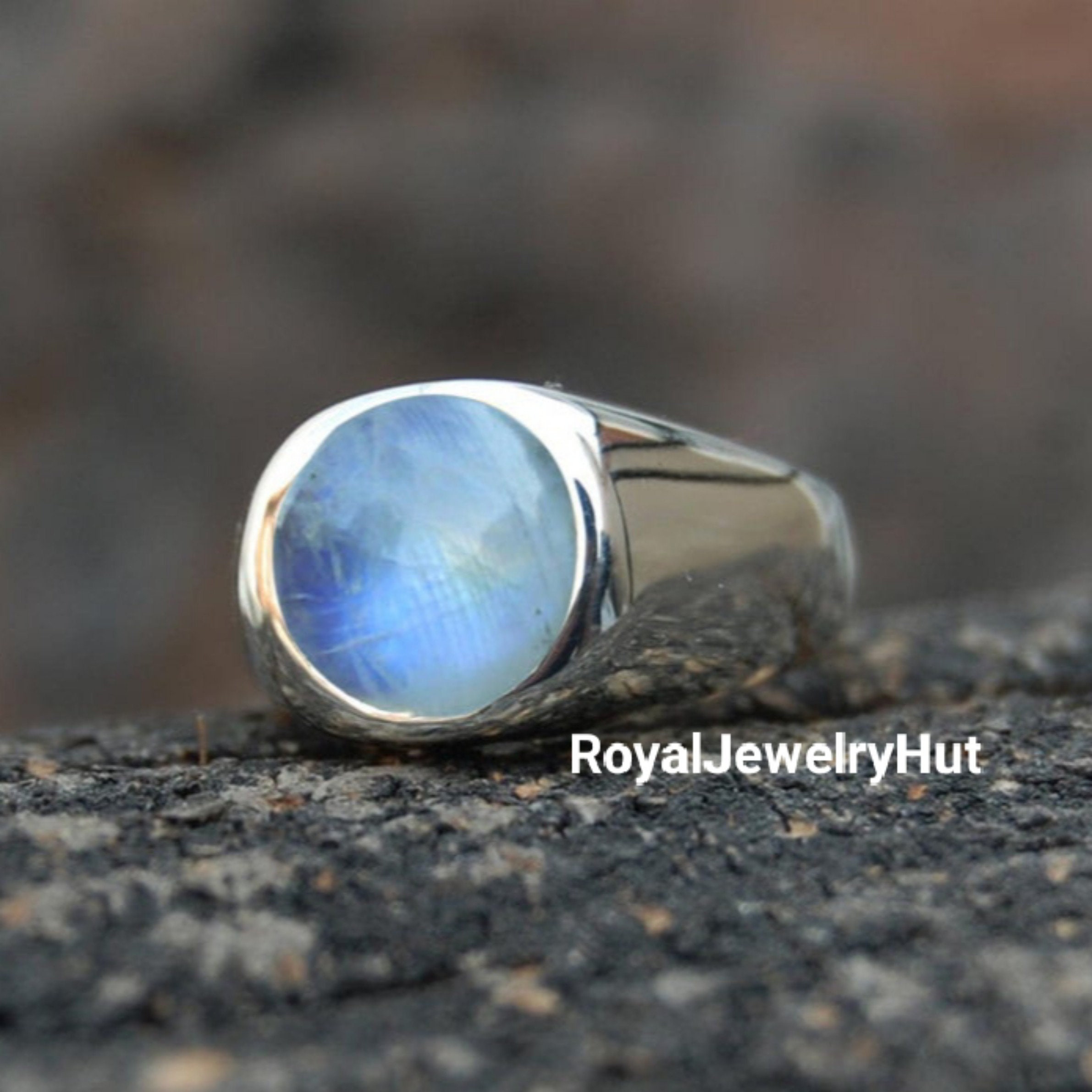 Rainbow Moonstone Ring Mens Ring Signet Ring Blue Flash | Etsy UK