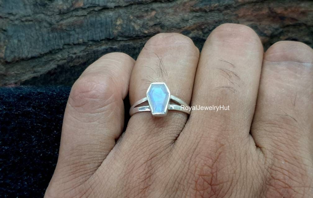 Tiny Coffin Ring Natural Moonston Ring Small Gemstone Ring - Etsy