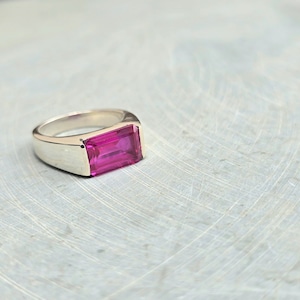 Pink Tourmaline Signet Ring, Octagon Gemstone Ring, Mens Ring, Women ...