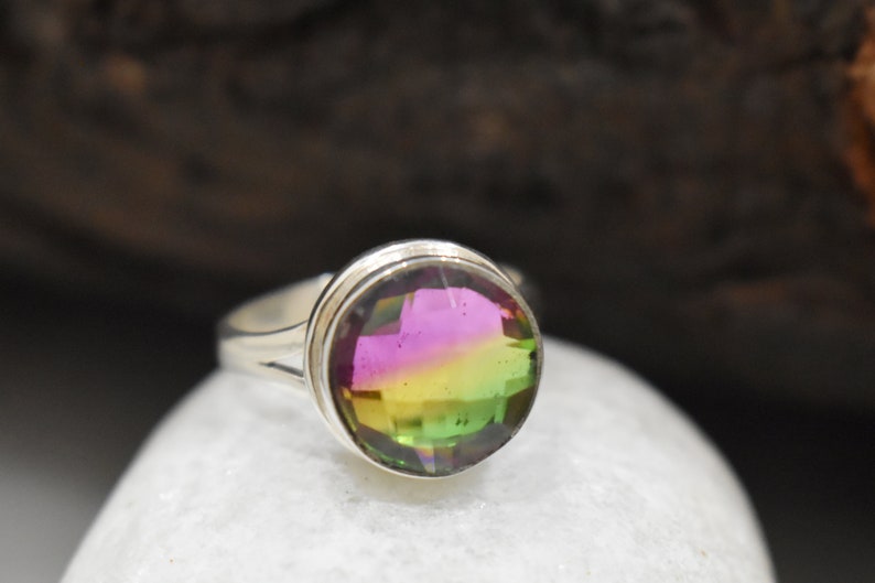 Watermelon Tourmaline Ring Round Shape Gemstone Ring 925 Etsy
