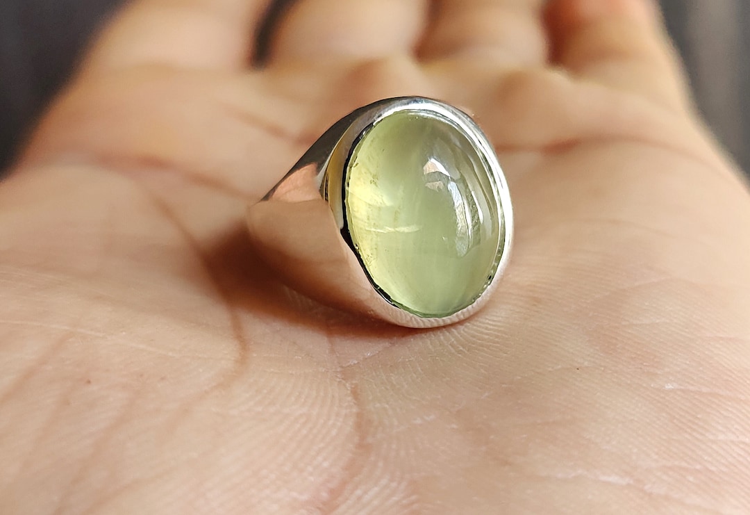 Natural Prehnite Ring, Signet Handmade Ring, 925 Solid Sterling Silver ...