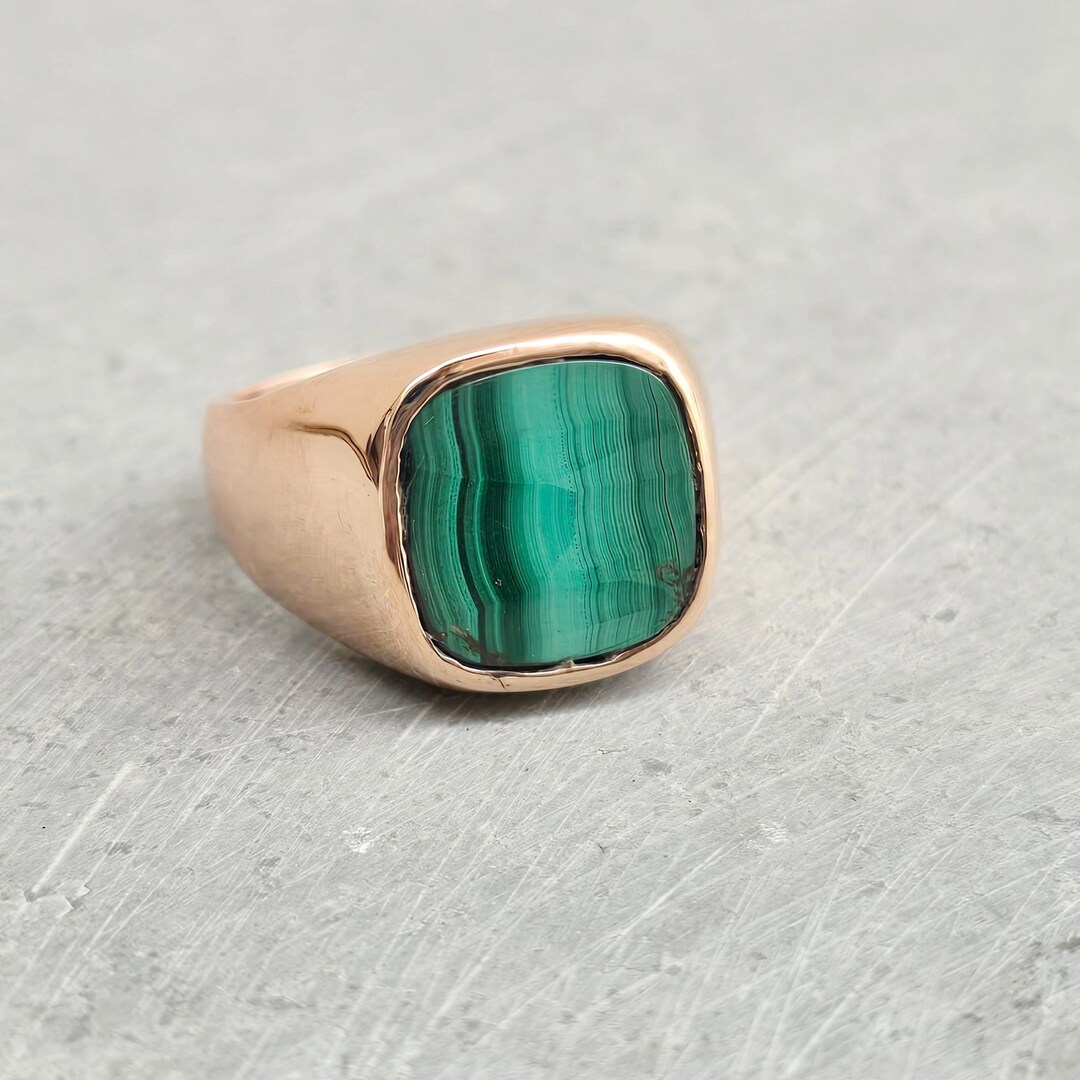 Natural Malachite Signet Ring, 925 Solid Silver, Mens Ring, Gemstone ...
