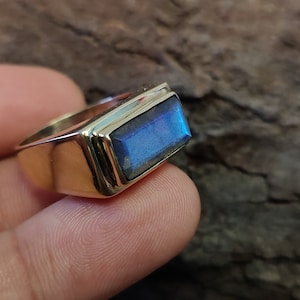 Labradorite Mens Signet Ring, Natural Labradorite Stone, 925 Sterling ...