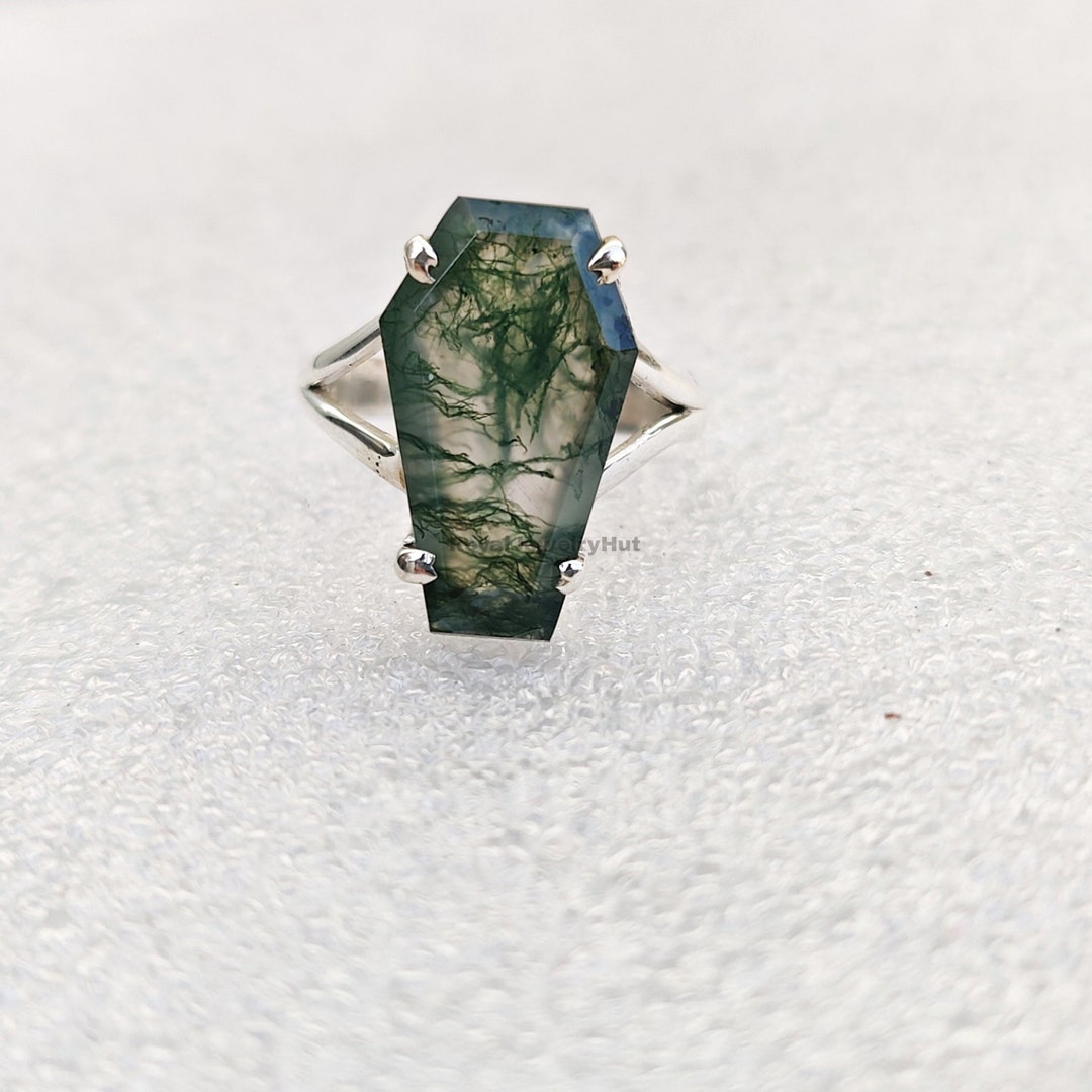 Coffin Ring, Moss Agate Ring, 925 Solid Sterling Silver Ring, Boho Ring ...
