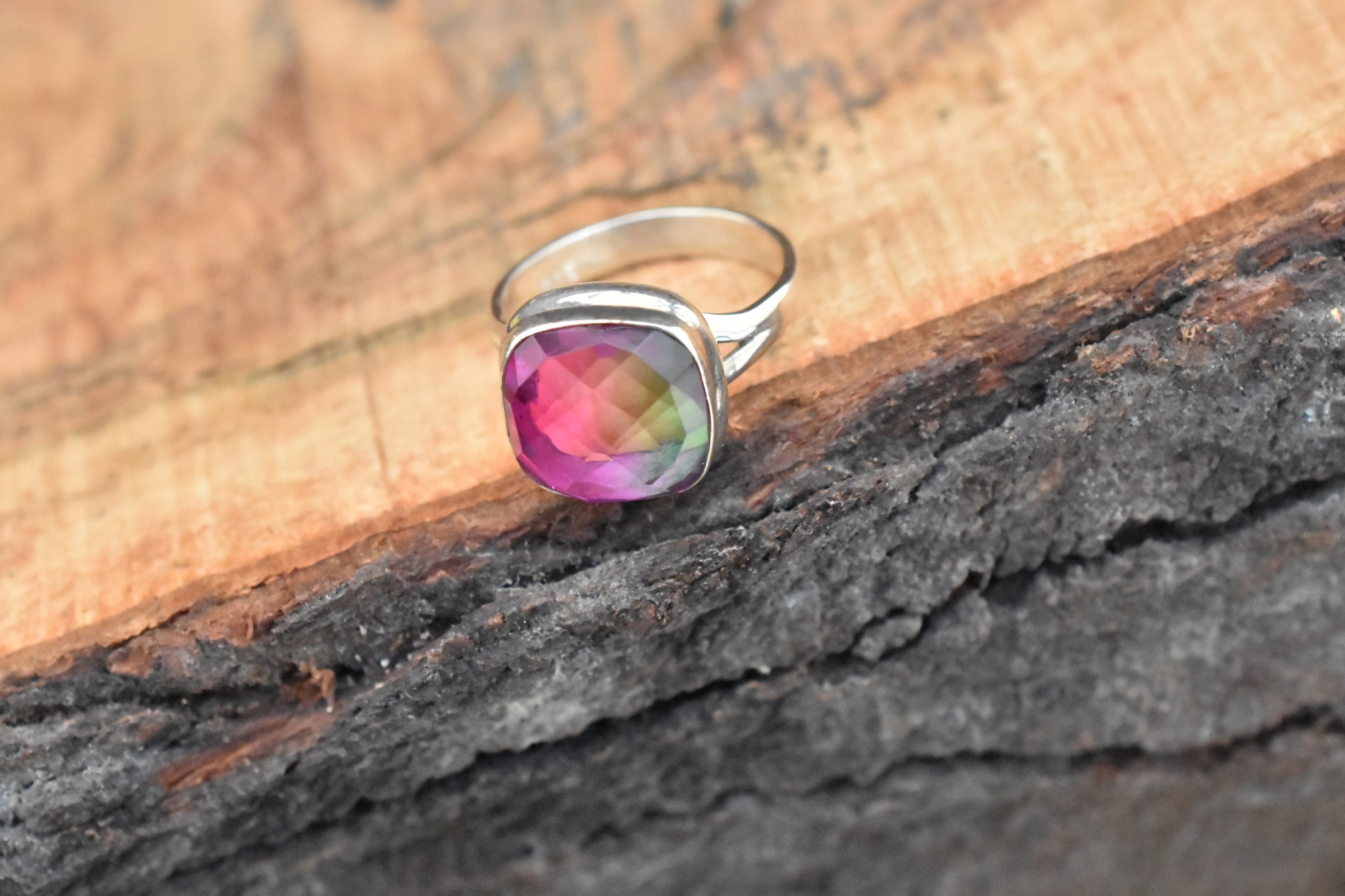 Watermelon Tourmaline Ring Cushion Shape Gemstone Ring - Etsy