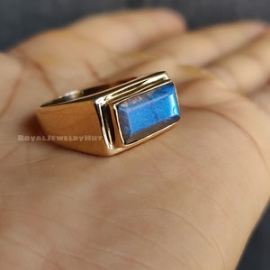 Labradorite Mens Signet Ring, Natural Labradorite Stone, 925 Sterling ...