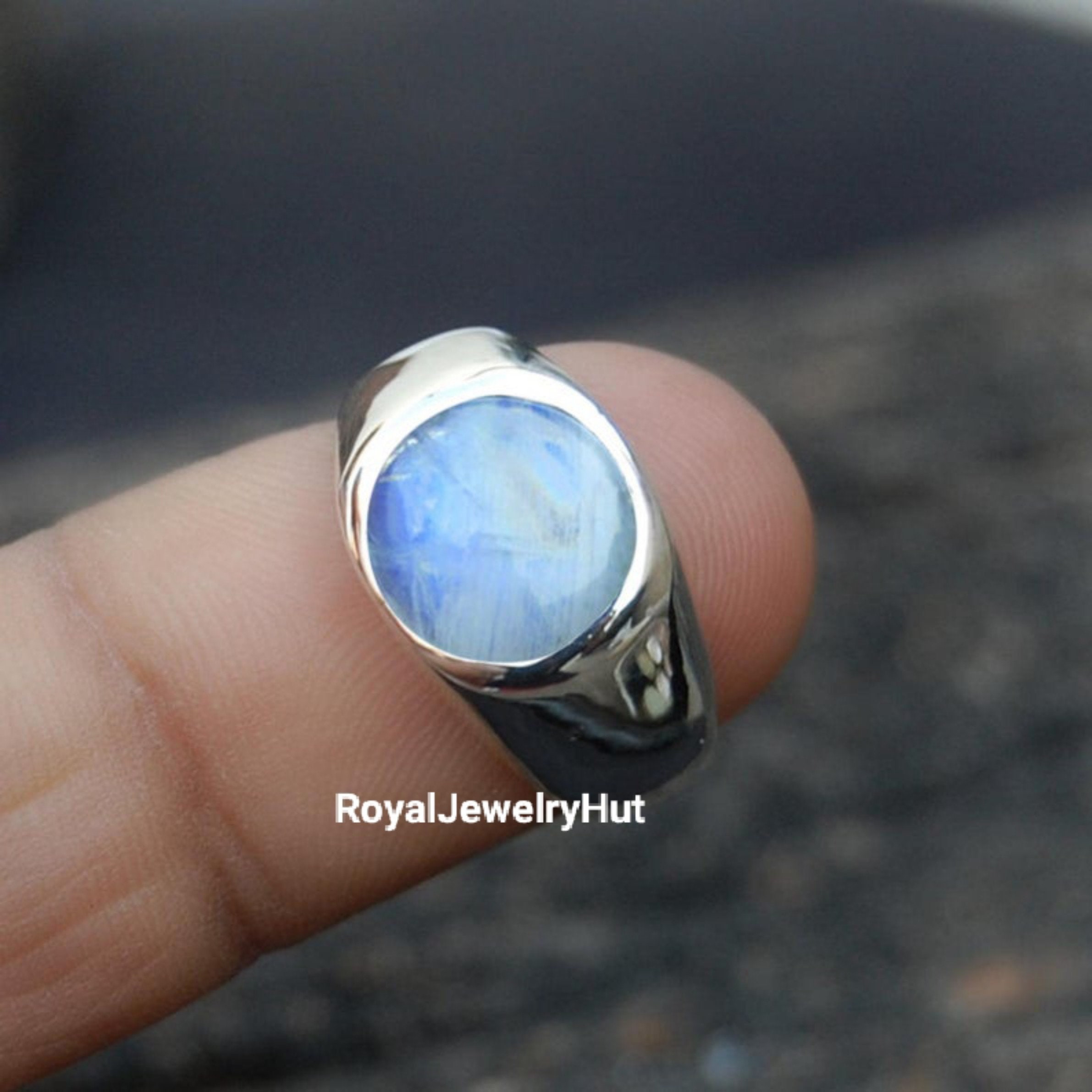 Rainbow Moonstone Ring Mens Ring Signet Ring Blue Flash | Etsy UK