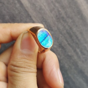 Labradorite Mens Ring, Signet Ring, 925 Solid Sterling Silver Ring, 22k ...
