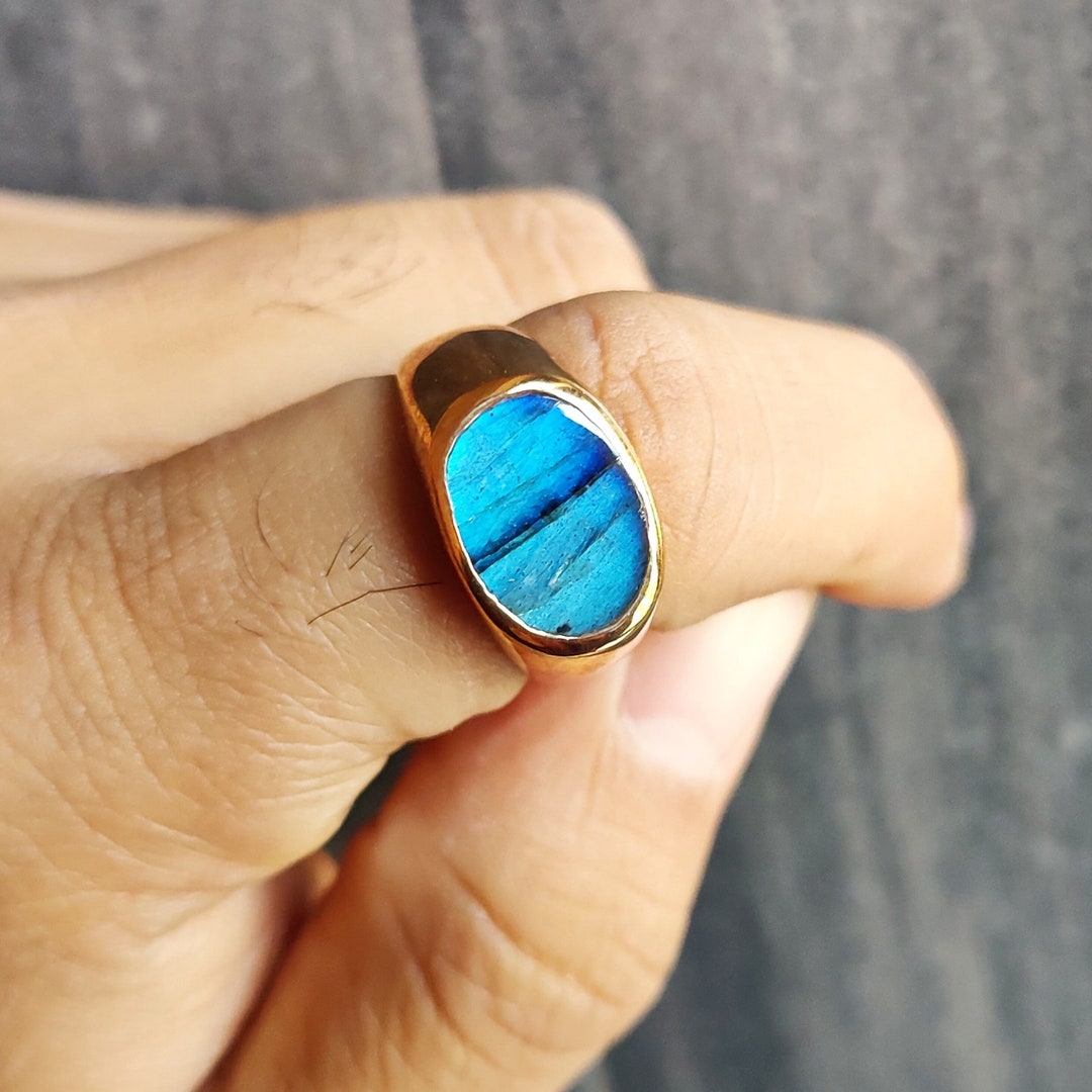 Labradorite Mens Ring, Signet Ring, 925 Solid Sterling Silver Ring, 22k ...