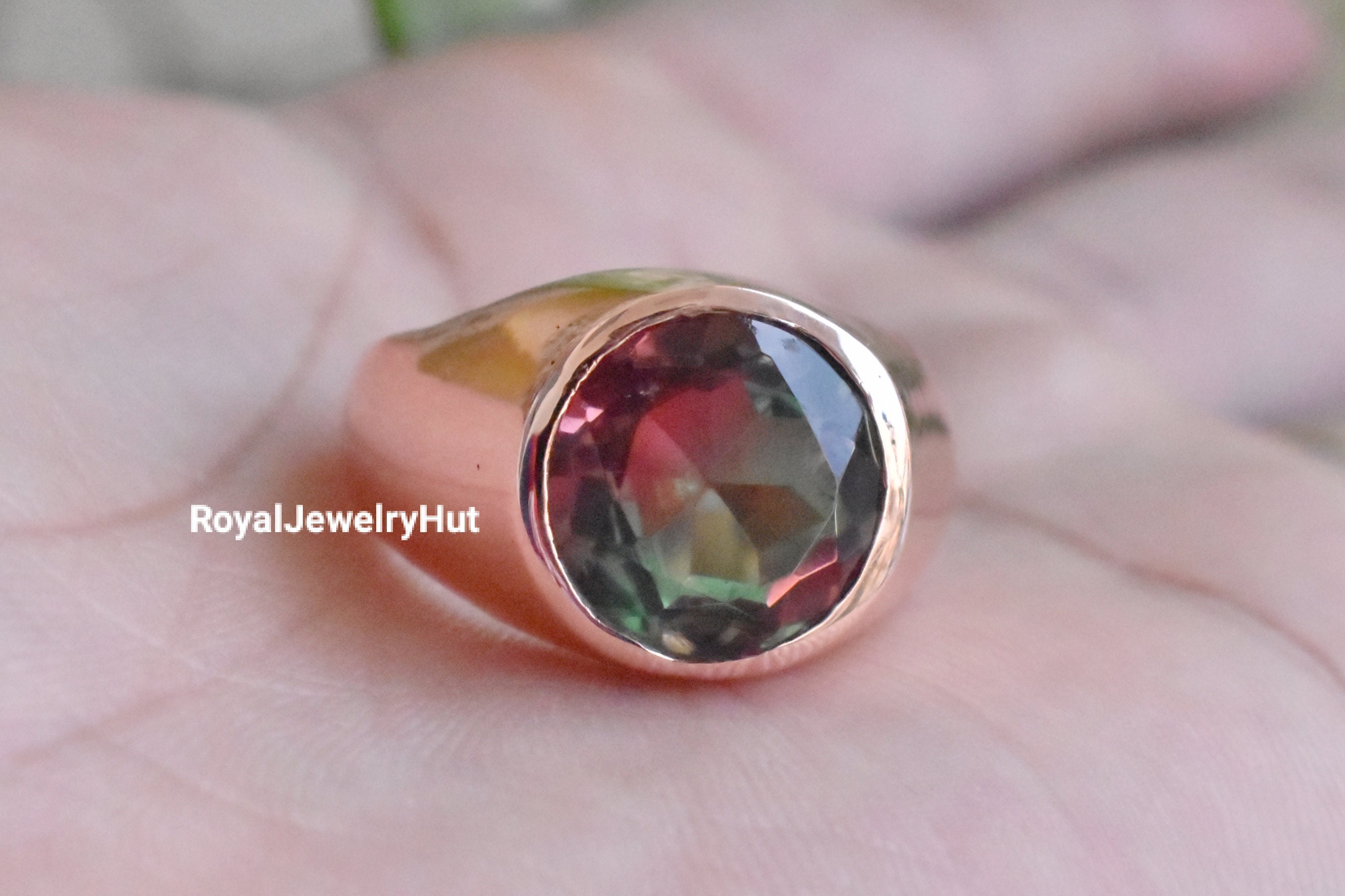 Watermelon Tourmaline Ring Mens Ring Solid Sterling Silver | Etsy