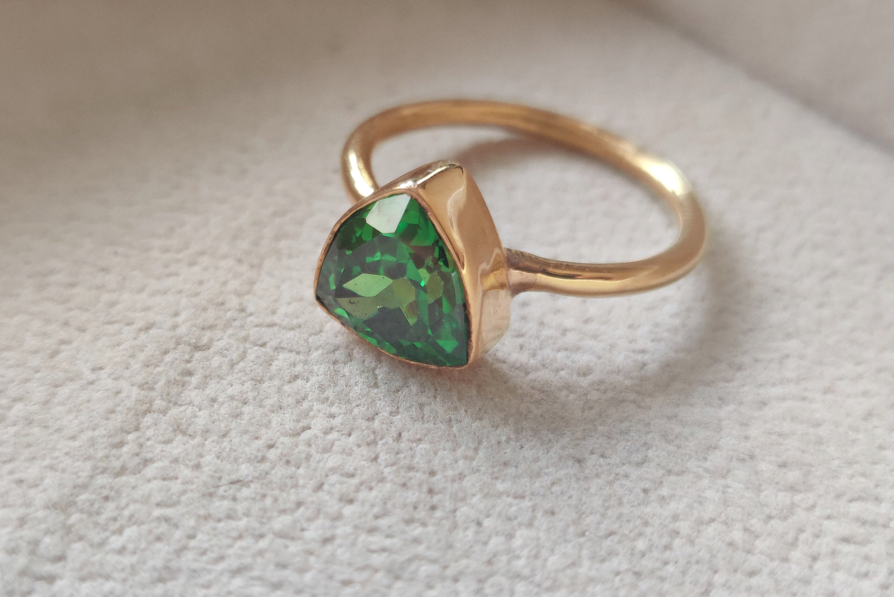 Triangle Emerald Ring: 925 Sterling Silver, 22k Gold Fill, May ...