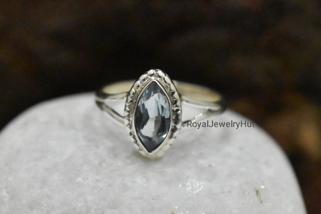 Sky Blue Topaz Ring, Natural Blue Topaz Gemstone Marquise Ring 925 ...