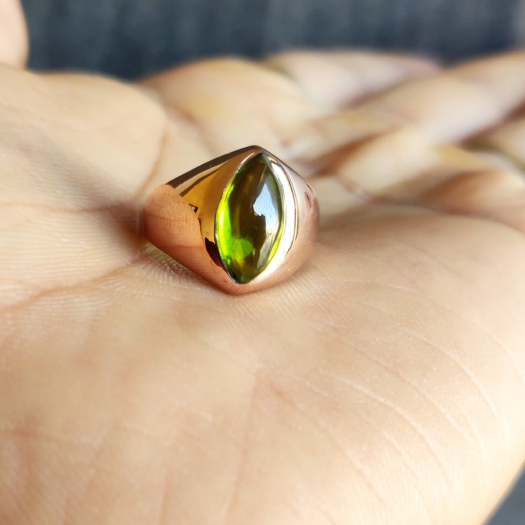 Peridot Signet Ring, Marquise Shape Gemstone Ring, 925 Solid Sterling ...
