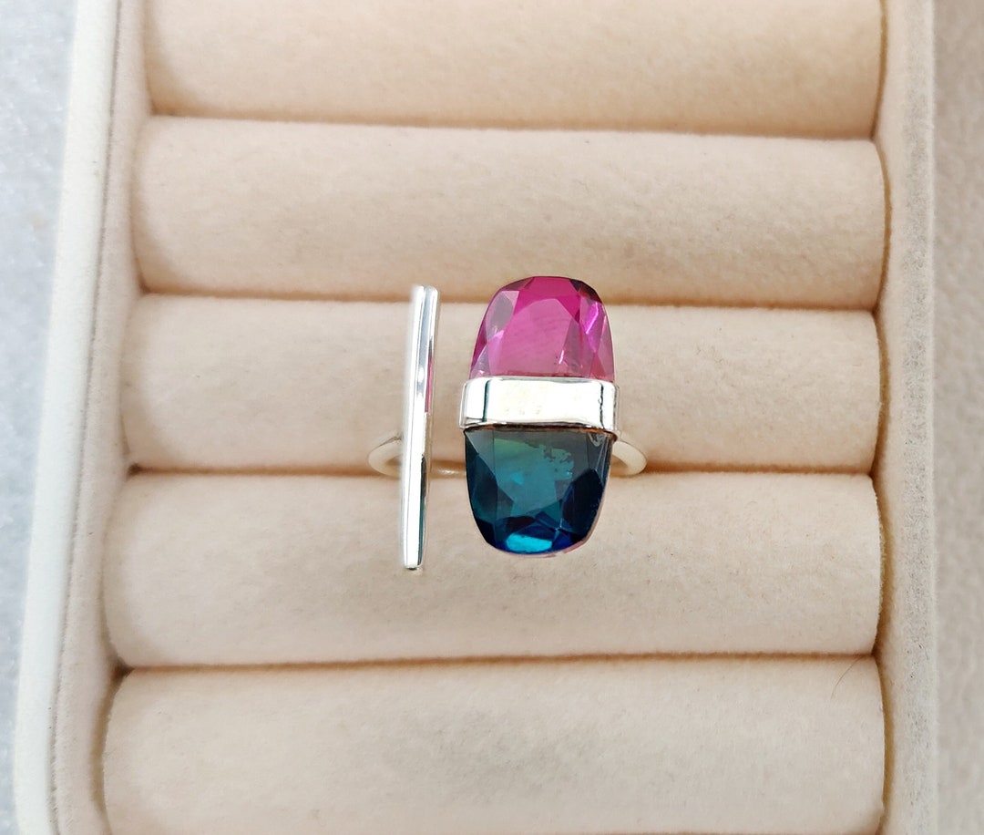 Watermelon Tourmaline Ring, Ring for Women, Silver Stick Ring, Handmade ...