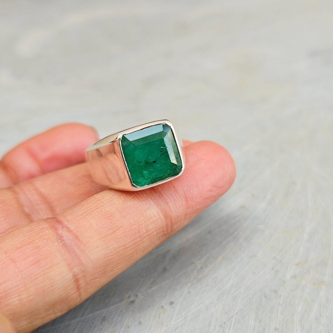Natural Emerald Ring: Handmade 925 Sterling Silver, 22k Gold Fill - Etsy