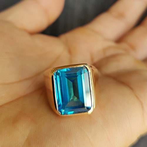 Blue Topaz Ring Mens Ring 925 Solid Sterling Silver Ring - Etsy