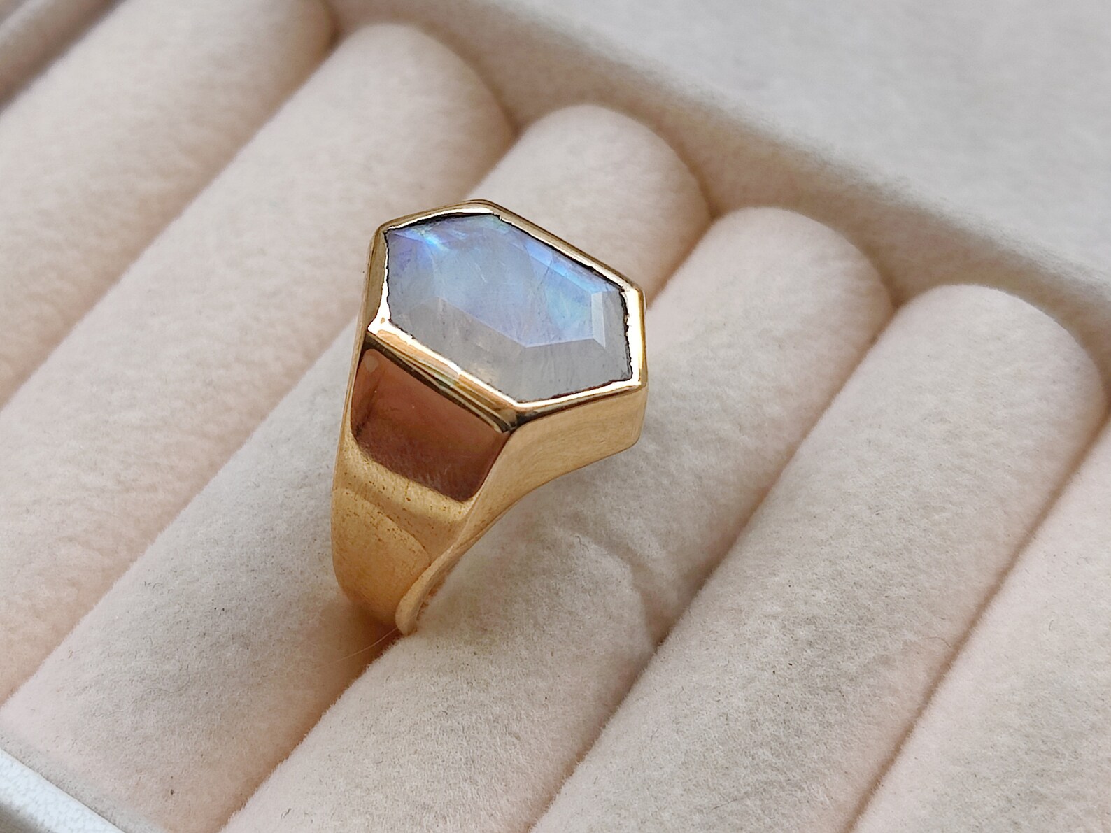 Natural Moonstone Signet Hexagon 925 Sterling Silver Ring, Mens Ring ...