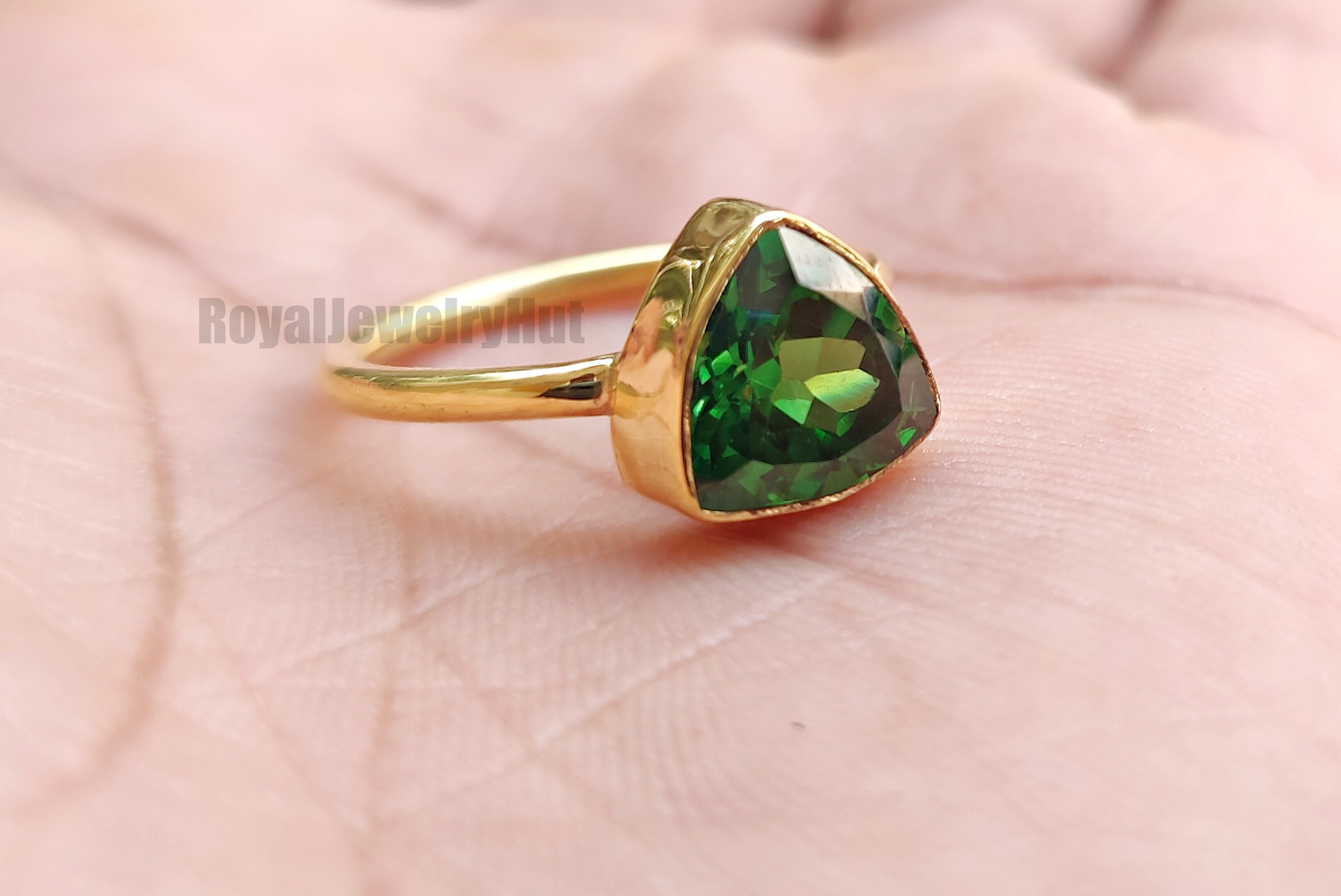 Triangle Emerald Ring: 925 Sterling Silver, 22k Gold Fill, May ...