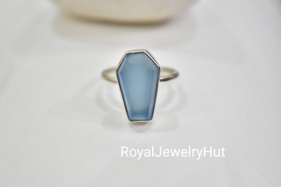 Anillo de ataúd anillo de calcedonia azul anillo de piedra | Etsy