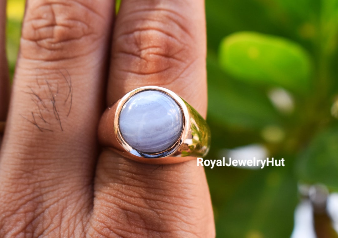 Blue Lace Agate Ring, Mens Ring, 925 Solid Sterling Silver Ring, 22k ...
