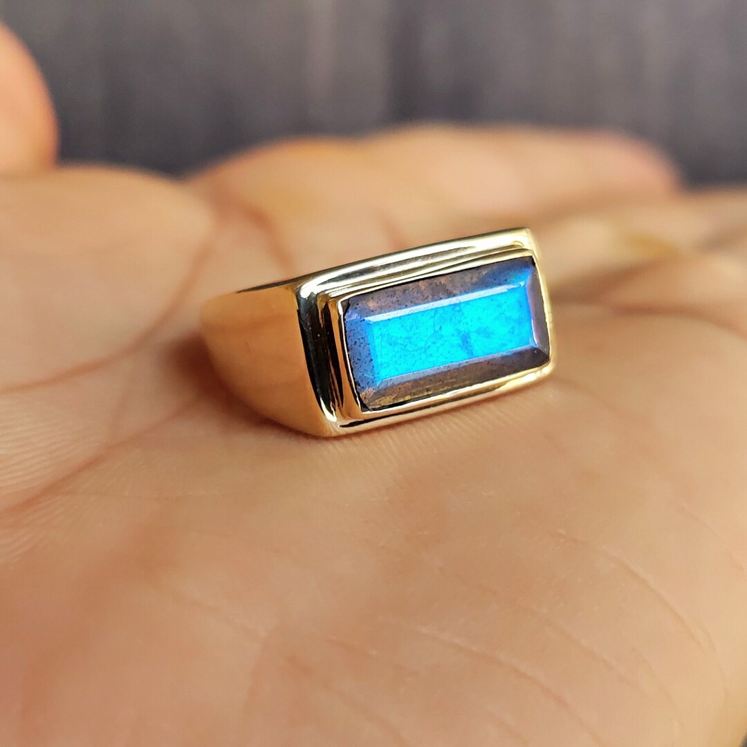 Labradorite Mens Signet Ring, Natural Labradorite Stone, 925 Sterling ...