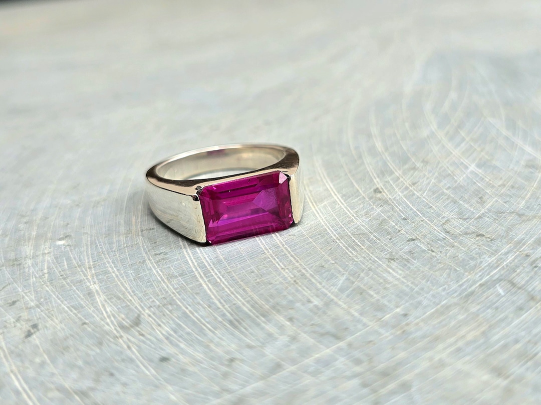 Pink Tourmaline Signet Ring, Octagon Gemstone Ring, Mens Ring, Women ...